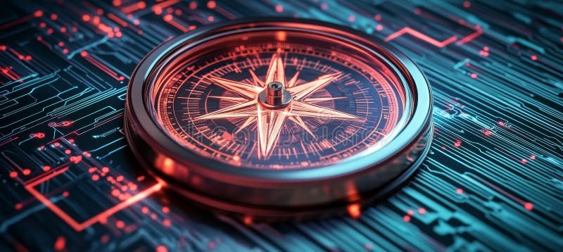 Glowing Compass on Circuit Board, Symbolizing Technological Navigation ...