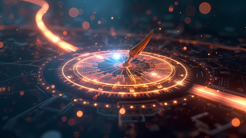 Glowing Compass with Holographic Trails in Environment Stock ...