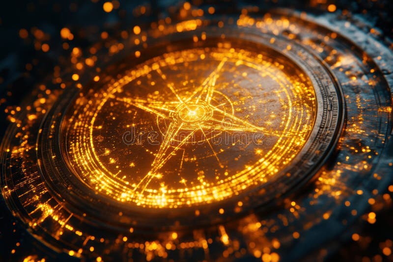 Mysterious Glowing Compass with Intricate Patterns Illuminating Dark ...