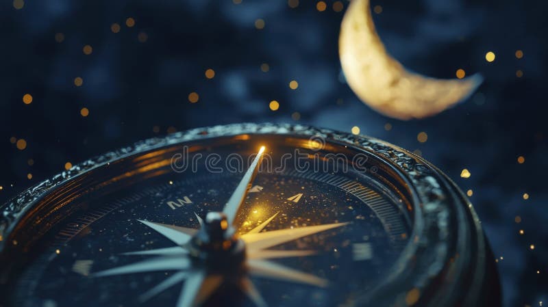 Glowing Compass Needle Points the Way Night Sky Closeup Mystical ...