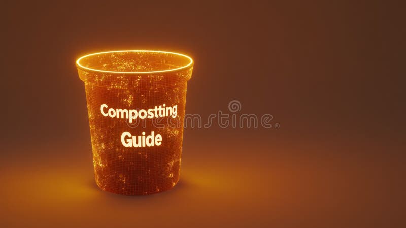 Glowing Compost Bin with "Composting Guide" Text Stock Illustration ...