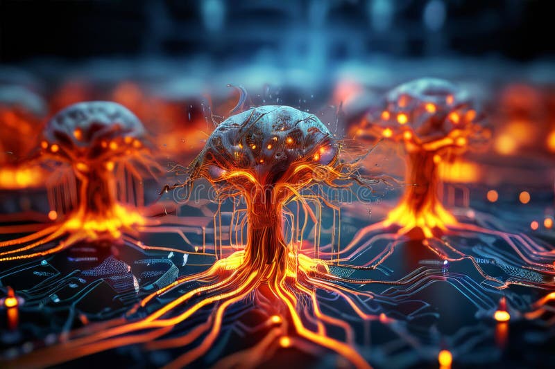 A Glowing Computer Centered by Chipset, Dark Turquoise and Dark Black ...