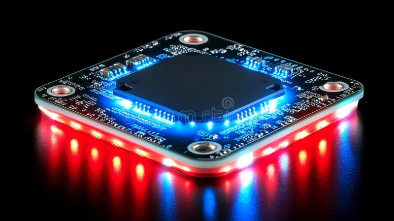 Glowing Computer Chip on Black Background Digital Circuitry and ...