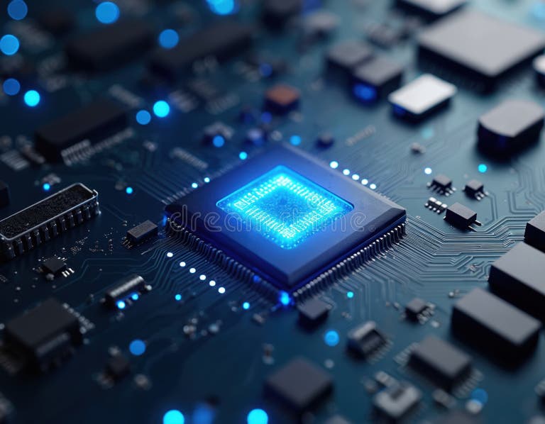 Glowing Computer Chip Central Processing Unit Motherboard Tech. Circuit ...