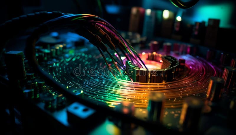 Glowing Computer Chip Illuminates Complex Machinery in Futuristic ...