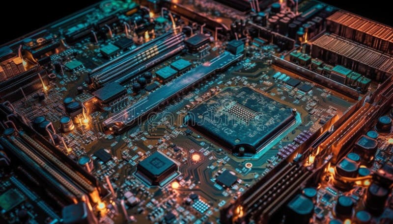 Glowing Computer Chip on Motherboard Shows Technological Progress ...