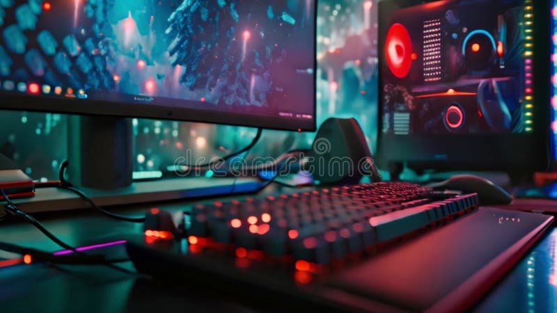 Glowing Computer Keyboard on Desk Stock Video - Video of black ...