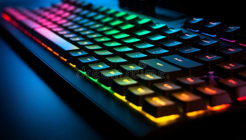 Glowing Computer Keyboard Illuminates the Night Generated by AI Stock ...