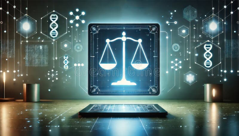 A Glowing Computer Screen Displaying a Balanced Scale with Human Values ...