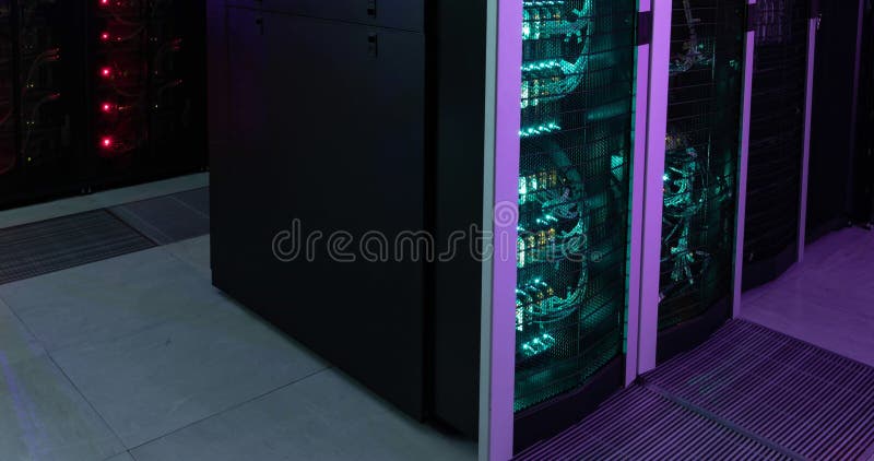 Dark Server Room with Glowing Lights Stock Image - Image of security ...