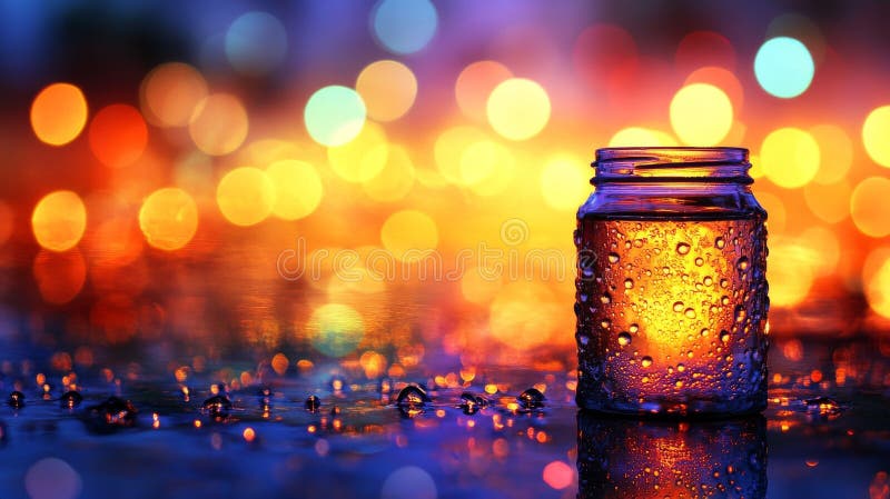 A Glowing Condensation Pattern on a Cool Plastic Bottle, Accentuated by ...