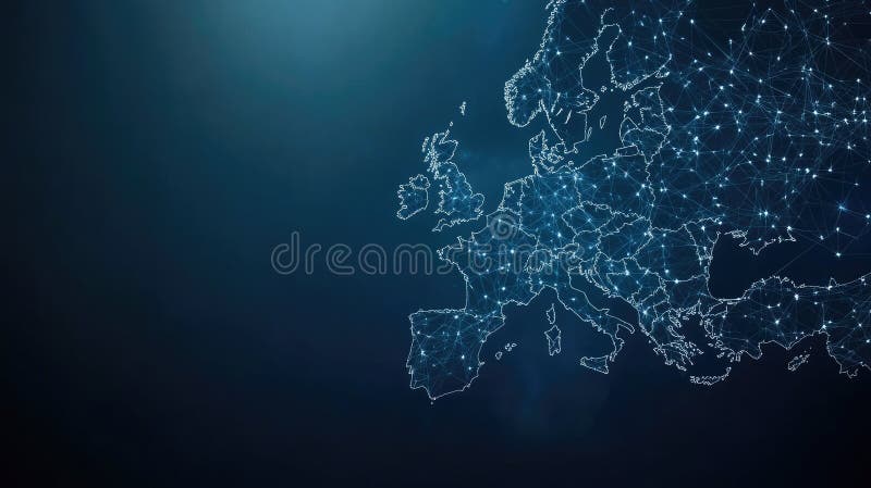 Glowing Connections Illuminate a Digital Map of Europe, Representing ...