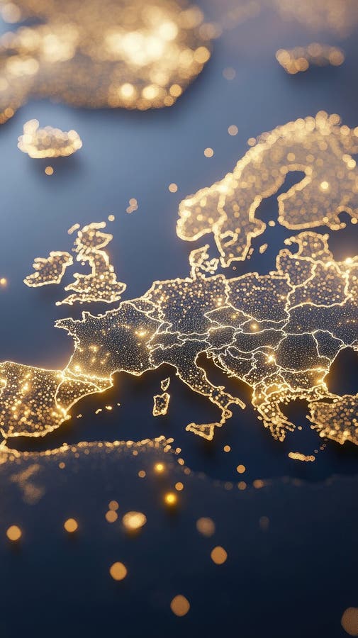 Glowing Connections Illuminate a Digital Map of Europe, Representing ...