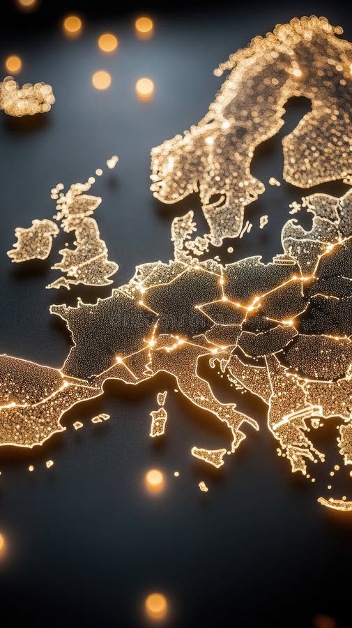 Glowing Connections Illuminate a Digital Map of Europe, Representing ...
