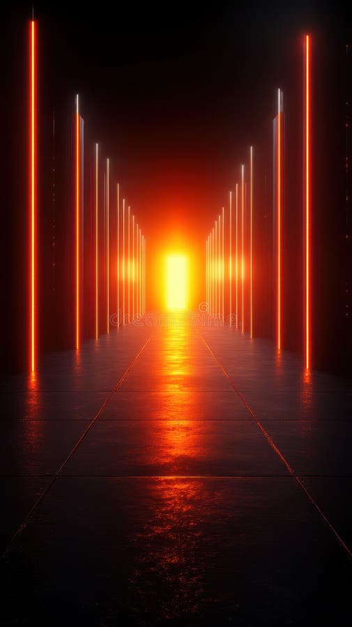 Glowing Corridor with Bright Lights and Reflections Stock Illustration ...