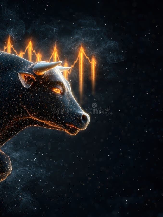 Glowing Cosmic Bull in the Night Sky Stock Illustration - Illustration ...