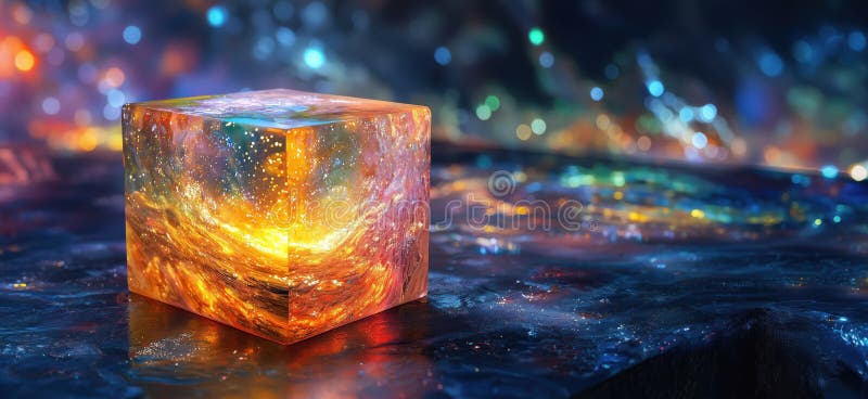 Glowing Cosmic Cube with Vibrant Colors and Sparkling Effects in a ...