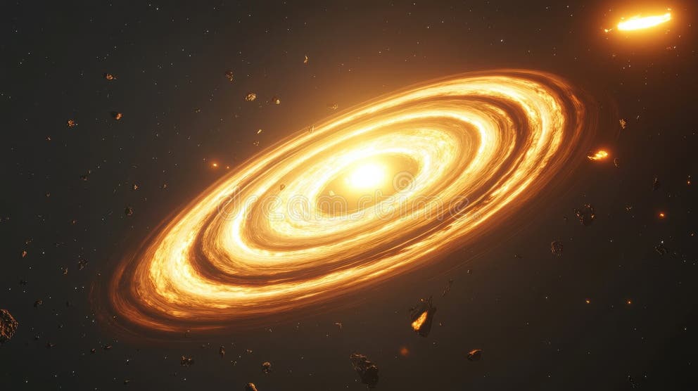 Glowing Cosmic Disc Surrounded by Asteroids and Radiating Celestial ...