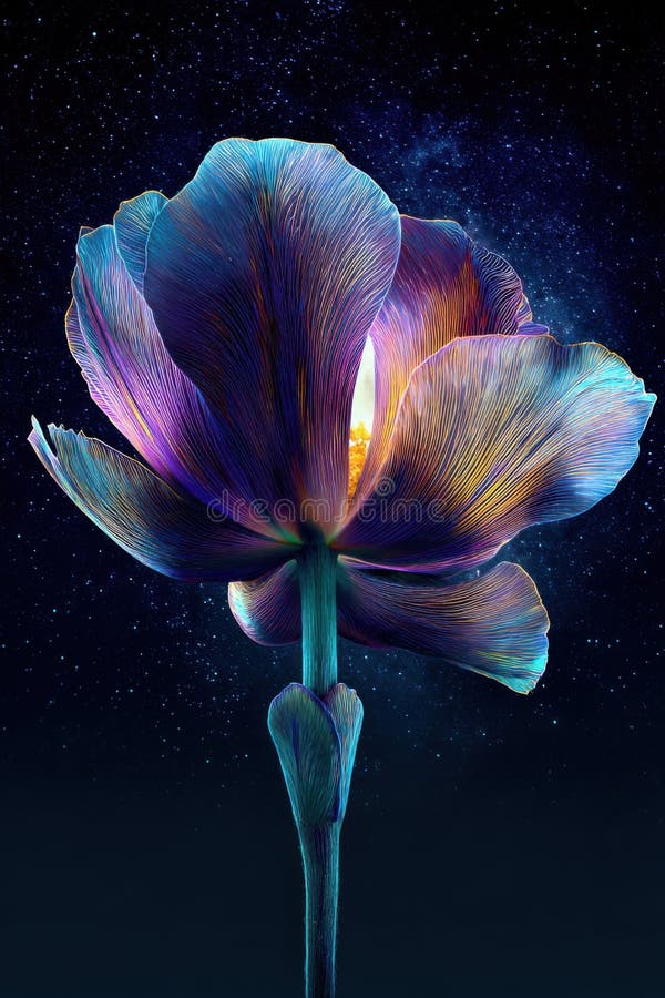 Glowing Cosmic Flower in the Night Sky Stock Illustration ...