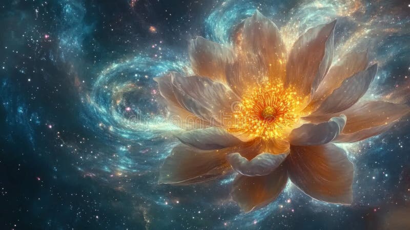Glowing Cosmic Lotus Flower in a Starry Galaxy Stock Illustration ...