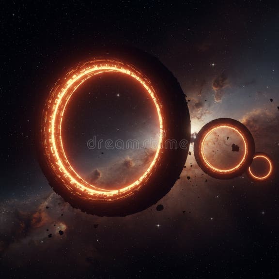 Glowing Cosmic Rings in a Dark Nebula Stock Illustration - Illustration ...