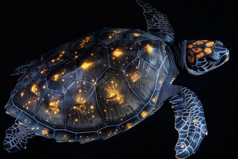 Glowing Cosmic Sea Turtle in the Dark Stock Illustration - Illustration ...