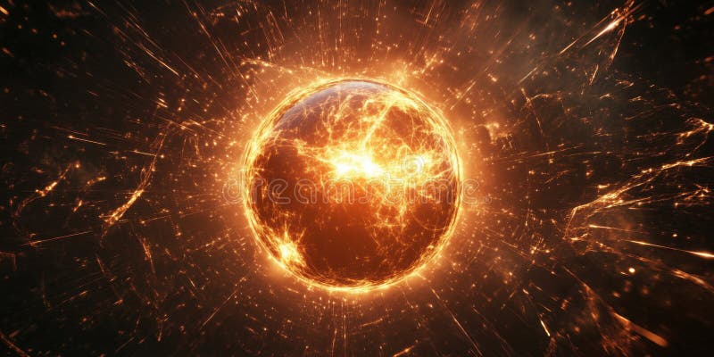 Glowing Cosmic Sphere Radiating Energy Light Dark Space Environment ...