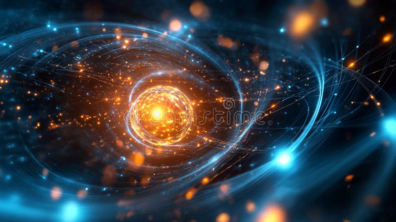 Glowing Cosmic Sphere Surrounded by Swirling Blue and Orange Nebula ...