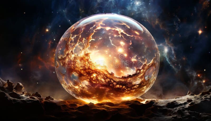 Cosmic Sphere Floating in Outer Space with Galactic Patterns Stock ...