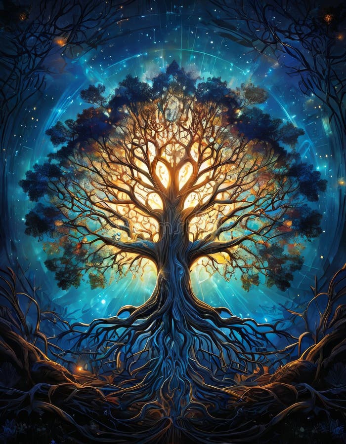 Glowing Cosmic Tree with Intricate Branches in a Night Sky Stock Image ...