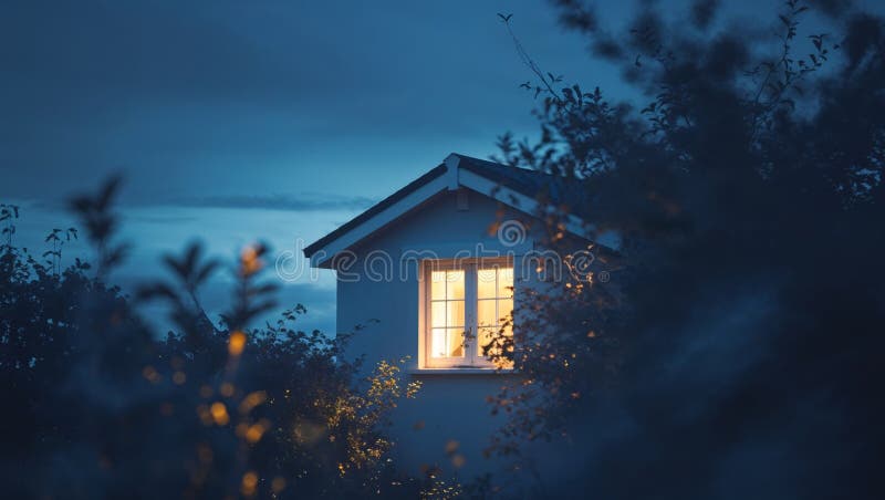 Glowing Cottage Window Night Dusk Mystery. Stock Photo - Image of night ...
