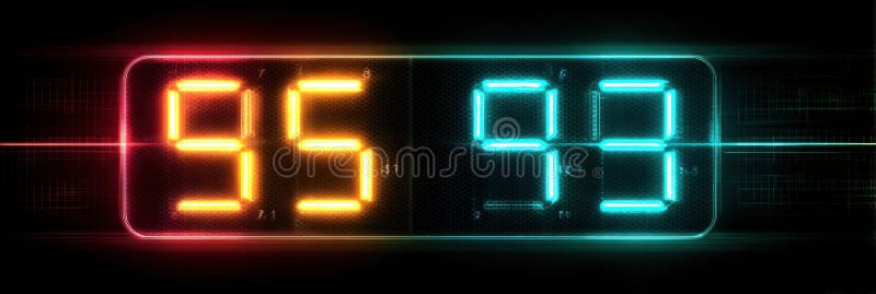 Glowing Countdown Timer Displaying Numbers 95 and 93 with Upper Left ...