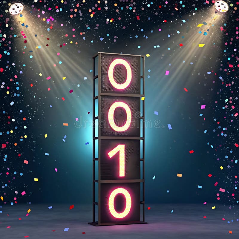 Glowing Countdown To Midnight with Confetti Shower As Clock Hits Zero ...