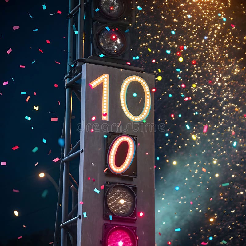 Glowing Countdown To Midnight with Confetti Shower As Clock Hits Zero ...