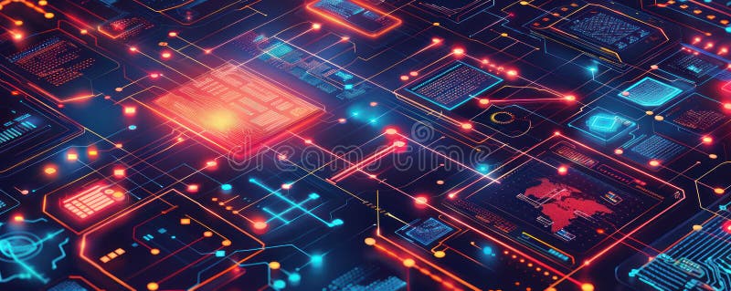 Glowing CPU Chip on a Circuit Board Stock Illustration - Illustration ...