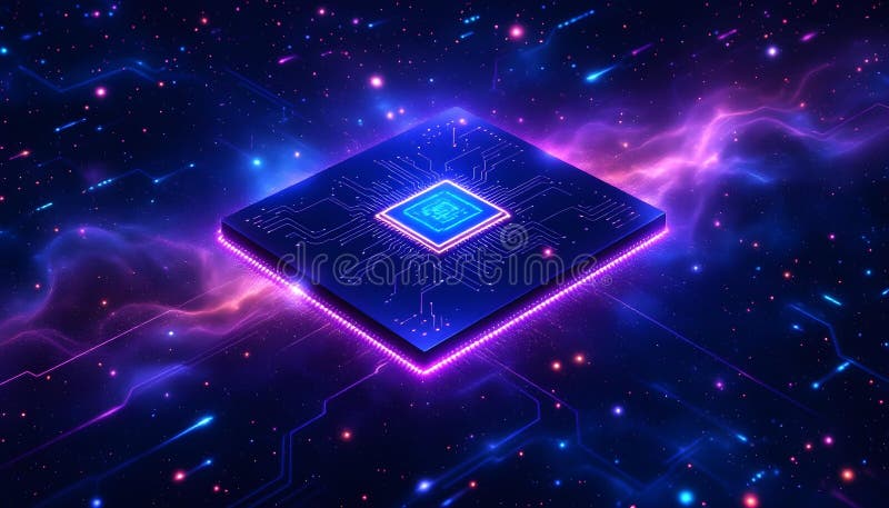 Glowing Cpu Chip in Cosmic Nebula Digital Art Stock Illustration ...