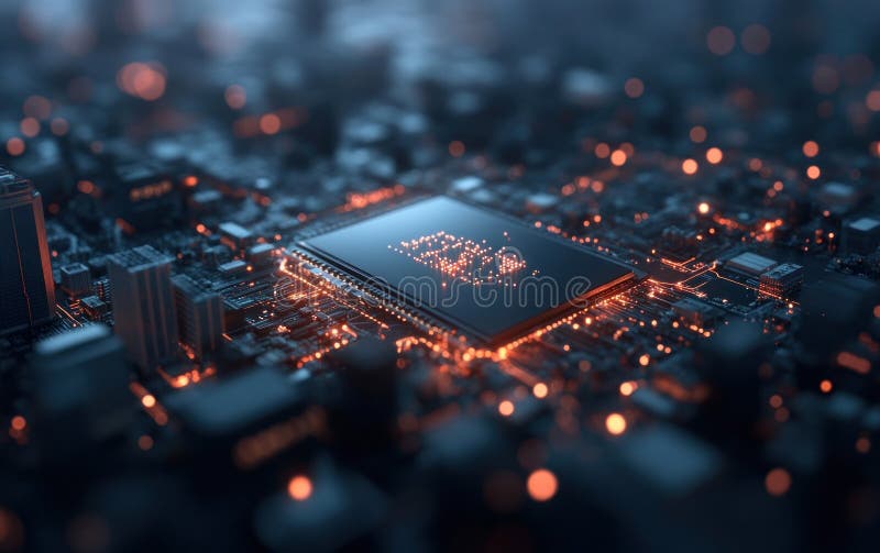 Glowing CPU on Circuit Board Stock Illustration - Illustration of ...