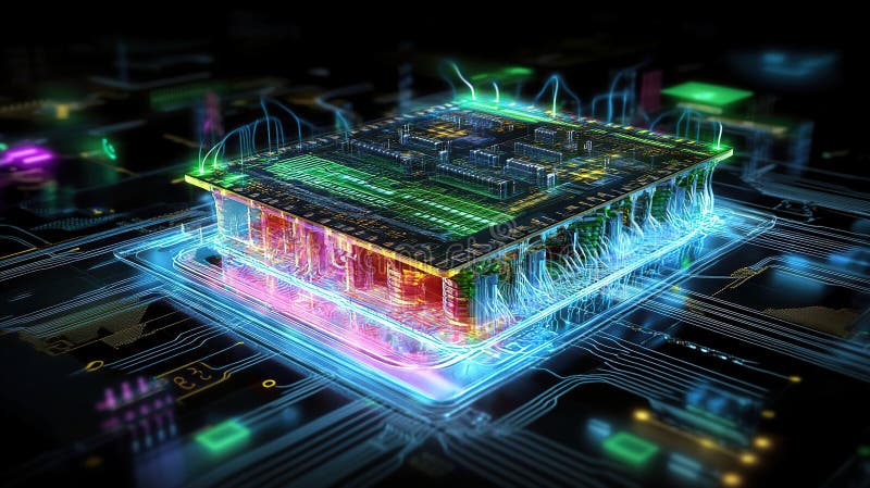 Glowing CPU on Circuit Board; Digital, Technology, Processing Stock ...