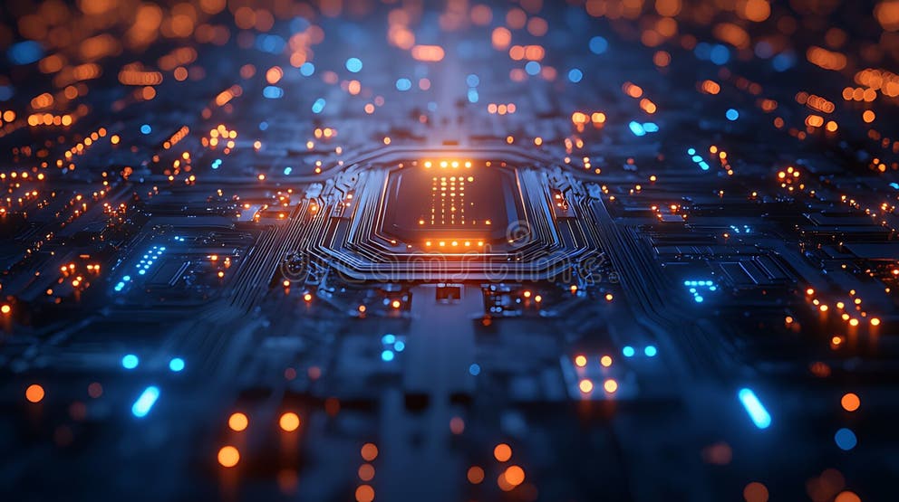 Glowing CPU on Circuit Board, Technology Background, Data Processing Stock Illustration ...