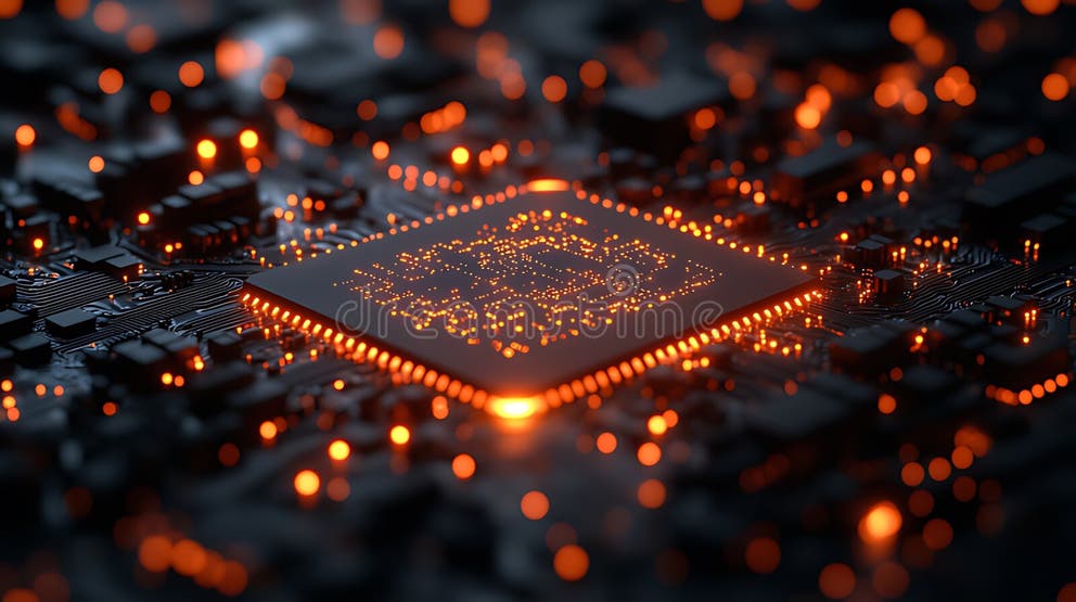Glowing CPU on Circuit Board, Technology Background, Data Processing, Tech Illustration Stock ...