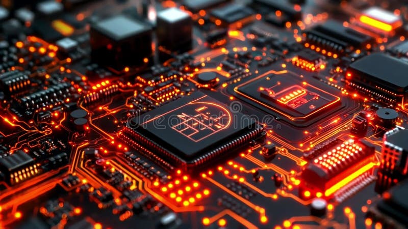 Glowing CPU Circuits, Digital Technology Close-up, Abstract Background ...