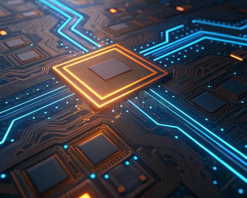 Glowing CPU on Futuristic Circuit Board Stock Illustration ...