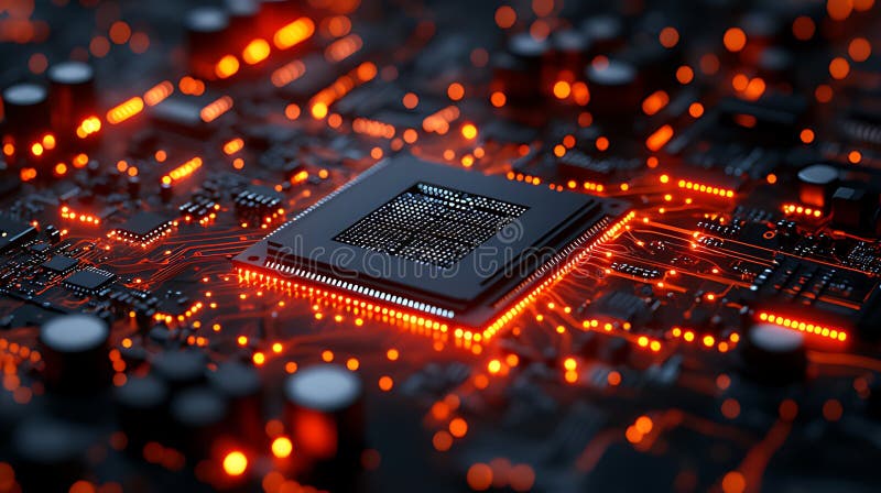 Glowing CPU on Motherboard, Data Center, Processing Stock Illustration ...