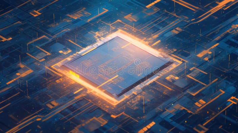 A Glowing CPU Processor Sits at the Heart of a Complex Circuit Board ...