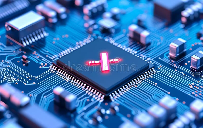 The Glowing CPU of a Quantum Computer in 3D. Stock Illustration ...