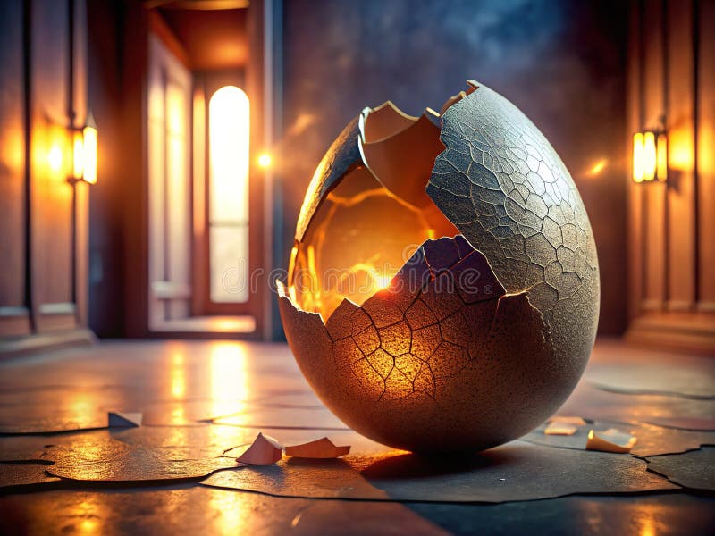 A Glowing Cracked Egg Abstract Architectural 3D Render a Surreal Exploration of Light and ...