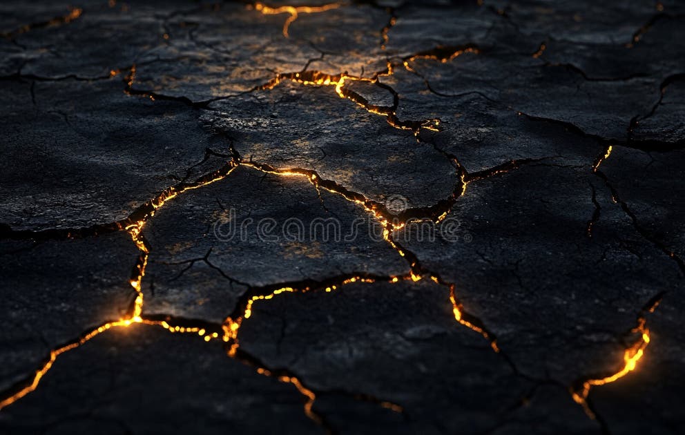 Glowing Cracks Dark Volcanic Rock Surface Texture High Quality Image ...