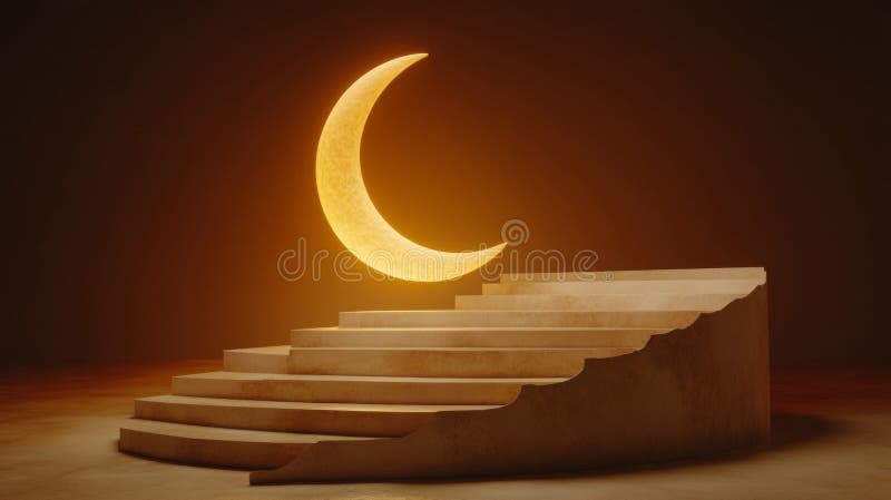 Glowing Crescent Moon Above Stone Steps Stock Illustration ...