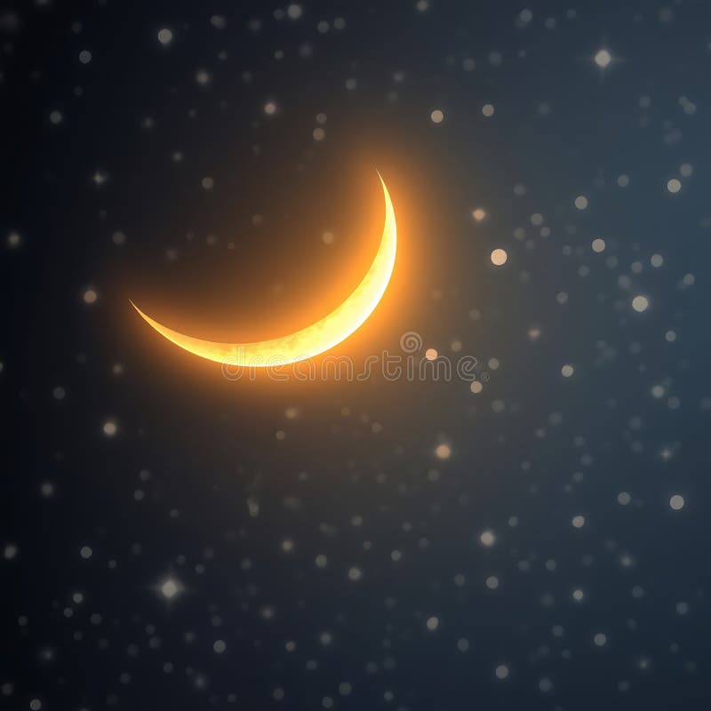 A Glowing Crescent Moon Against a Backdrop of Shimmering Stars Stock ...