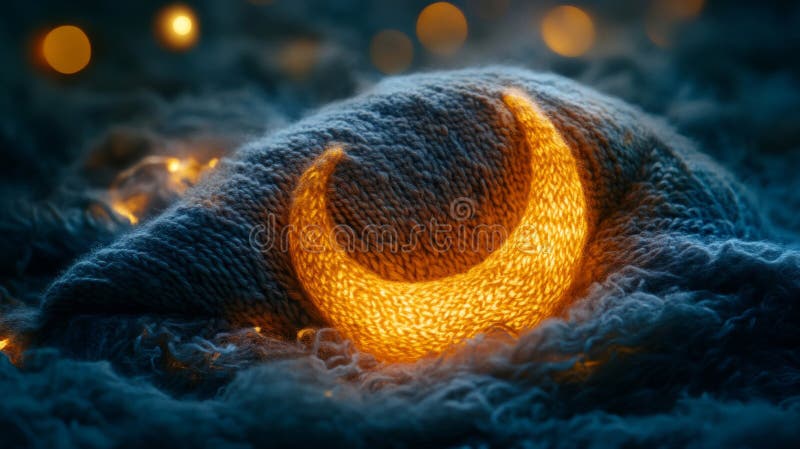 Glowing Crescent Moon on Cozy Knitted Fabric Stock Illustration ...